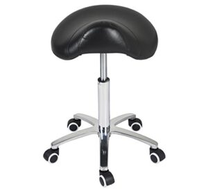 saddle stool rolling chair for medical massage salon kitchen spa drafting,adjustable hydraulic stool with wheels (without backrest, black)