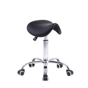 kktoner rolling saddle stool pu leather swivel adjustable rolling stool with wheels salon chair black