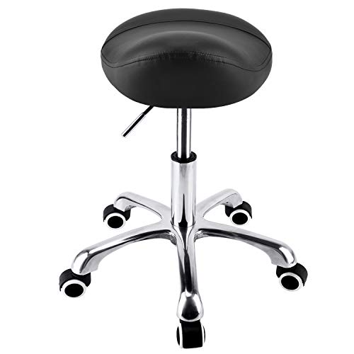 Geboor Hydraulic Saddle Stool with Wheels Rolling Adjustable Height for Clinic Dentist Spa Massage Medical Salons Studio (Black)