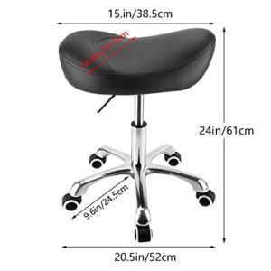 Geboor Hydraulic Saddle Stool with Wheels Rolling Adjustable Height for Clinic Dentist Spa Massage Medical Salons Studio (Black)