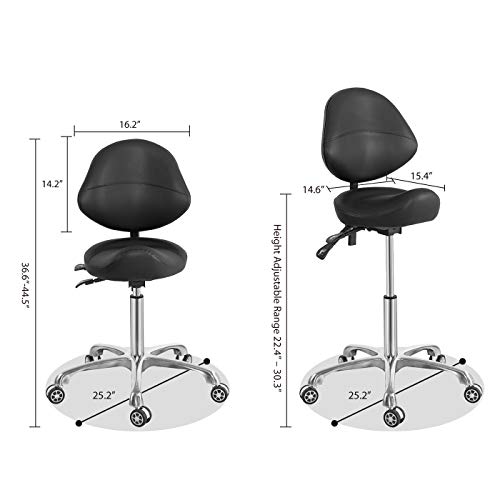 Saddle Stool Chair with Back Support, Heavy-Duty(350LBS), Hydraulic Rolling Swivel Adjustable Stool Chair for Salon Spa Beauty Massage Dental Clinic Home Office Use