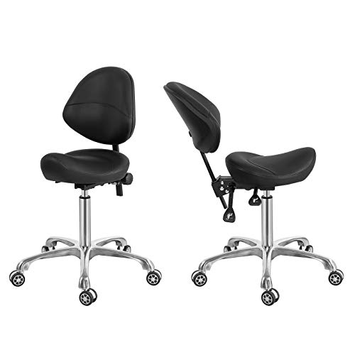 Saddle Stool Chair with Back Support, Heavy-Duty(350LBS), Hydraulic Rolling Swivel Adjustable Stool Chair for Salon Spa Beauty Massage Dental Clinic Home Office Use