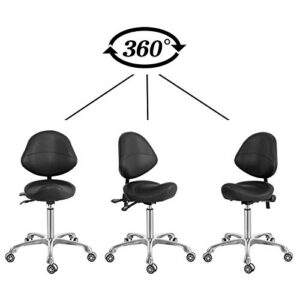 Saddle Stool Chair with Back Support, Heavy-Duty(350LBS), Hydraulic Rolling Swivel Adjustable Stool Chair for Salon Spa Beauty Massage Dental Clinic Home Office Use