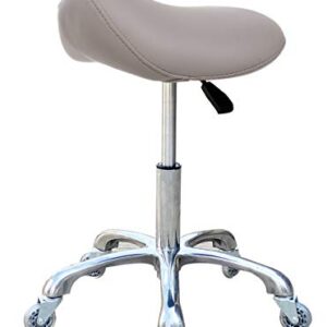 FRNIAMC Professional Saddle Stool with Wheels Ergonomic Swivel Rolling Height Adjustable for Clinic Dentist Beauty Salon Tattoo Home Office (Grey)