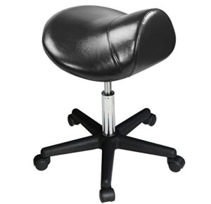 master massage equipment ergonomic swivel saddle rolling hydraulic stool in black for clinic, spas, salons, debtists, classrooms, home, office