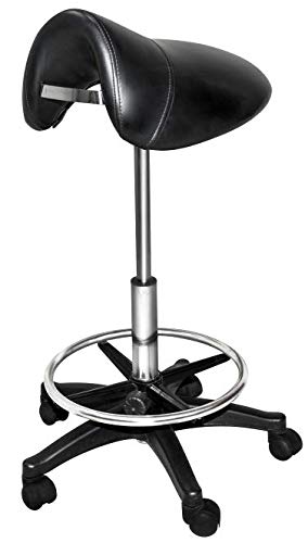 Chromium Professional Saddle Cutting Stool [7008] by PureSana, High Density Foam, Premium Vinyl Material, Adjustable Height and Rotates 360 Degrees, Salon Quality for Beauty Professionals (Black)