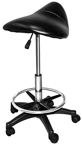 Chromium Professional Saddle Cutting Stool [7008] by PureSana, High Density Foam, Premium Vinyl Material, Adjustable Height and Rotates 360 Degrees, Salon Quality for Beauty Professionals (Black)