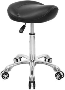 saddle stool rolling chair hydraulic adjustable with wheels for office home salon spa studio (black)