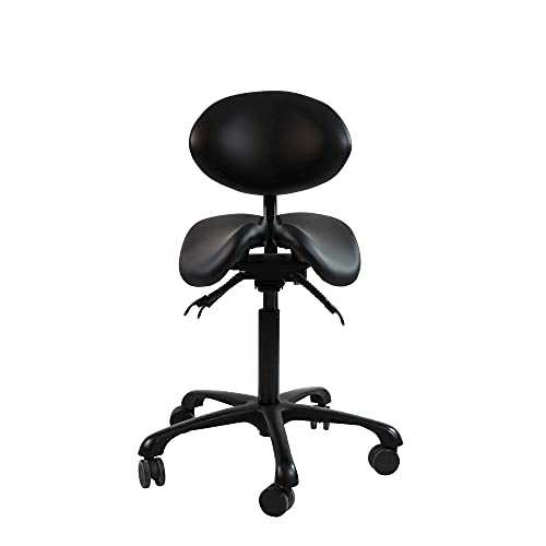 Master Massage Berkeley Ergonomic Split Seat Style Backrest Saddle Stool with Two Tilting Option in Black with Black Aluminum Base,Split Style Backrest