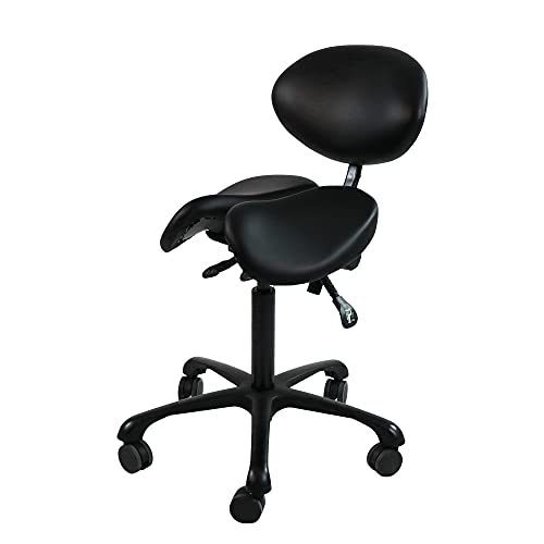 Master Massage Berkeley Ergonomic Split Seat Style Backrest Saddle Stool with Two Tilting Option in Black with Black Aluminum Base,Split Style Backrest