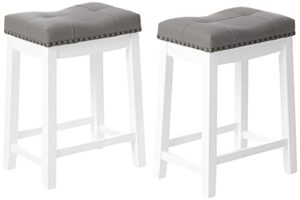 angel line cambridge bar stools, 24″ set of 2, white with gray cushion