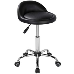 yaheetech height adjustable rolling swivel salon stool chair hydraulic ergonomic with backrest wheels for tattoo massage facial spa manicure dentist clinic,black