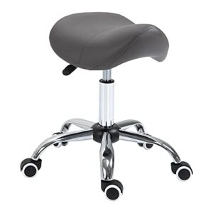 homcom ergonomic rolling saddle stool pu leather hydraulic spa stool height adjustable swivel drafting medical salon chair, grey