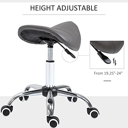 HOMCOM Ergonomic Rolling Saddle Stool PU Leather Hydraulic Spa Stool Height Adjustable Swivel Drafting Medical Salon Chair, Grey