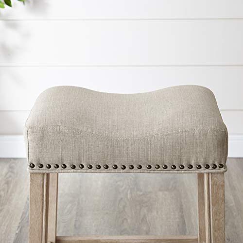 Roundhill Furniture Coco Upholstered Backless Saddle Seat Counter Stools 25.5" Height, Set of 2, Fabric, Tan