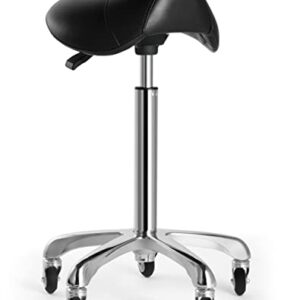 Beauty Saddle Stool Rolling Swivel Chair for Massage Clinic Spa Salon Office Adjustable with Wheels(Black)