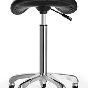 Beauty Saddle Stool Rolling Swivel Chair for Massage Clinic Spa Salon Office Adjustable with Wheels(Black)