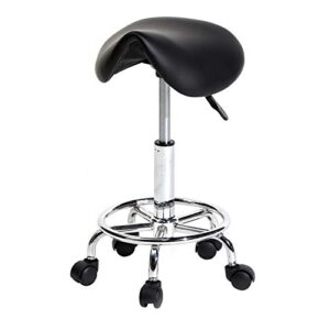 saddle stool swivel rolling chair, ergonomic saddle stool with wheels, height adjustable, for kitchen, salon, spa, tattoo, clinic (black)