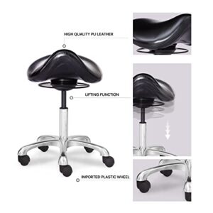 Saddle Stool Swivel Height Adjustable with Wheels Wobble Rolling Stool for Medical Massage Salon Kitchen Spa Drafting Lab Clinic Dentist, Ergonomic Hydraulic Seat Chair Office Stool