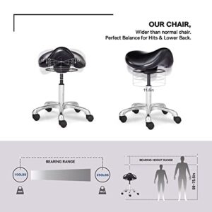 Saddle Stool Swivel Height Adjustable with Wheels Wobble Rolling Stool for Medical Massage Salon Kitchen Spa Drafting Lab Clinic Dentist, Ergonomic Hydraulic Seat Chair Office Stool