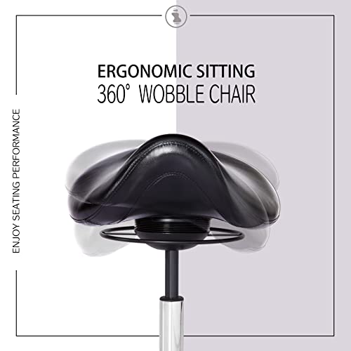 Saddle Stool Swivel Height Adjustable with Wheels Wobble Rolling Stool for Medical Massage Salon Kitchen Spa Drafting Lab Clinic Dentist, Ergonomic Hydraulic Seat Chair Office Stool