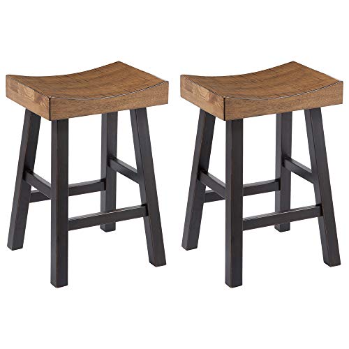 Signature Design by Ashley Glosco Farmhouse 25.5" Counter Height Saddle Barstool, 2 Count, Two-Tone Brown