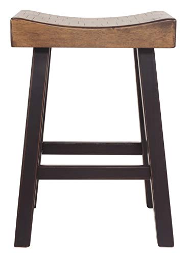 Signature Design by Ashley Glosco Farmhouse 25.5" Counter Height Saddle Barstool, 2 Count, Two-Tone Brown