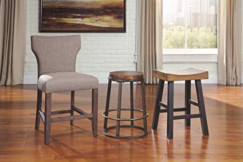 Signature Design by Ashley Glosco Farmhouse 25.5" Counter Height Saddle Barstool, 2 Count, Two-Tone Brown