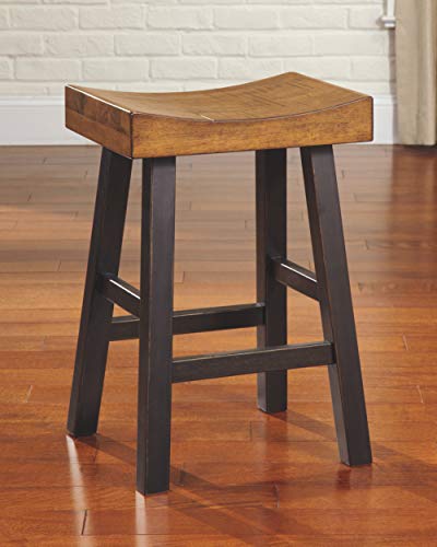 Signature Design by Ashley Glosco Farmhouse 25.5" Counter Height Saddle Barstool, 2 Count, Two-Tone Brown