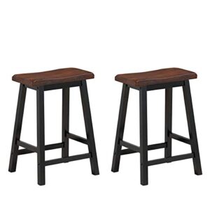 costway saddle seat stools, wood vintage counter height chairs, modern backless design indoor furniture for kitchen dining pub and bistro, set of 2 (24″ h brown)