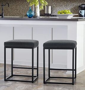 maison arts black counter height 24″ bar stools set of 2 for kitchen counter backless modern square barstools upholstered faux leather stools farmhouse island chairs,support 330 lbs,(24 inch,black)