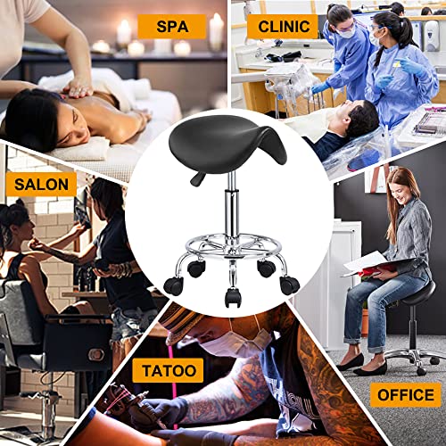 LA FEIER Saddle Stool Rolling Chair for Lab Clinic Dentist Medical Massage Salon Facial Spa Tattoo Kitchen Drafting, Adjustable Hydraulic Stool with Wheels(Coffee Brown)