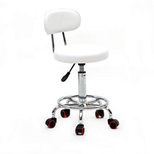 Whectin Rolling Stool Adjustable Chair with Backrest Salon Spa Stool Swivel Chair Tattoo Massage Stool with PU Cushion White