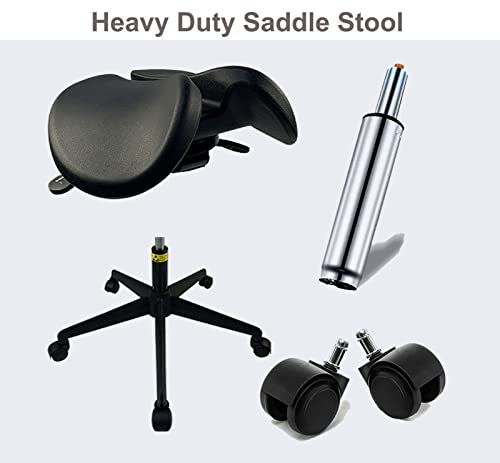 MIWOOYY Saddle Stool Salon Massage Saddle Chair with Backrest, Black Swivel Height Adjustable Ergonomic Rolling Saddle Stool with Wheel, for Spa Drafting, Studio