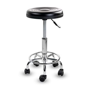 mount-it! adjustable stool with wheels [leather round cushion] backless rolling doctor stools, hydraulic swivel chair for spa, salon, medical office, tattoo, home, car shop, massage (black)