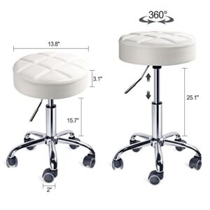 Leopard Round Rolling Stools, Adjustable Work Medical Stool with Wheels ( White )