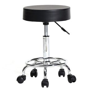 black salon stool round rolling stool pu leather office chair adjustable swivel stool massage spa stool bar dentist chairs with wheels (without grain, black)