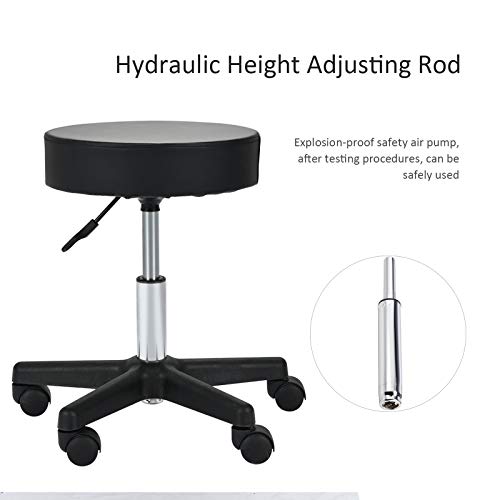 Uenjoy Adjustable Stool for Massage with Ultra-Thick Sponge, PU Leather, Hydraulic Rolling Swivel, Massage Spa Tattoo Salon Chair, Black