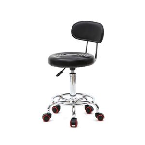 round shape modern adjustable salon stool rolling swivel stool chair with back and foot rest saddle stool chair for drafting work spa bar beauty massage dental clinic home office use black