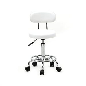 henf adjustable rolling stool chair, multi-purpose salon massage stool with wheels and small back for medical salon artist tattoo facial manicure dentist clinic, white