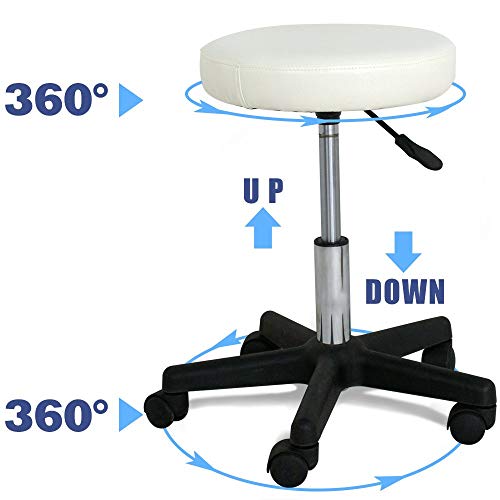 Adjustable Hydraulic Rolling Swivel Salon Stool Chair Tattoo Massage Facial Spa Stool Chair Black (White)