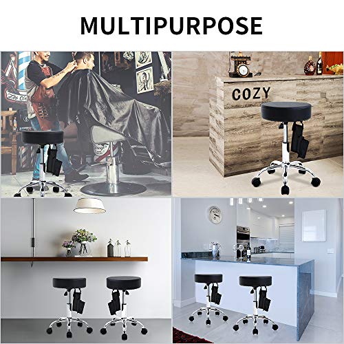 Rolling Stool Adjustable Height Hydraulic Swivel Stool with Wheels & Storage Bag, PU Leather Tattoo Facial Massage Spa Salon Stool Medical Stool, Black