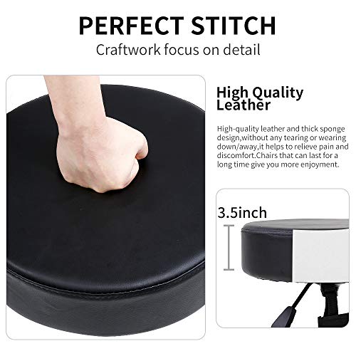 Rolling Stool Adjustable Height Hydraulic Swivel Stool with Wheels & Storage Bag, PU Leather Tattoo Facial Massage Spa Salon Stool Medical Stool, Black