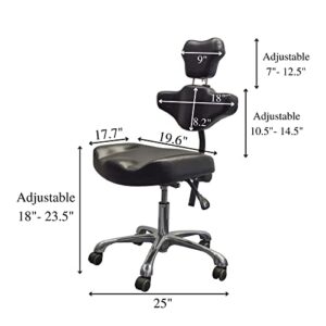 DERMALOGIC Louis Tattooist Chair Professional Hydraulic Ink Stool Adjustable Height 18”-23.5”, Black