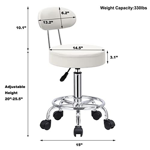 LA FEIER Adjustable Beauty Rolling Swivel Salon Cushioned Medical Stool Chair Seat with PU Leather , Footrest and Backrest , Chrome Metal Base for Drafting Massage Facial Spa Tattoo (Black)