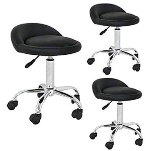 homgarden adjustable hydraulic rolling swivel stool for massage salon office facial spa medical tattoo chair stool w/backrest cushion & wheels, set of 3