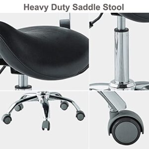 MIWOOYY Saddle Stool Heavy Duty Saddle Stool with Back Support ＆ Wheels, Massage Clinic Dentist Rolling Saddle Chair, for Salons, Tattoo, Height Adjustable