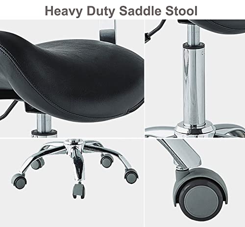 MIWOOYY Saddle Stool Heavy Duty Saddle Stool with Back Support ＆ Wheels, Massage Clinic Dentist Rolling Saddle Chair, for Salons, Tattoo, Height Adjustable