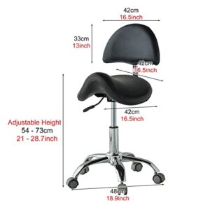 MIWOOYY Saddle Stool Heavy Duty Saddle Stool with Back Support ＆ Wheels, Massage Clinic Dentist Rolling Saddle Chair, for Salons, Tattoo, Height Adjustable