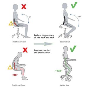 MIWOOYY Saddle Stool Heavy Duty Saddle Stool with Back Support ＆ Wheels, Massage Clinic Dentist Rolling Saddle Chair, for Salons, Tattoo, Height Adjustable